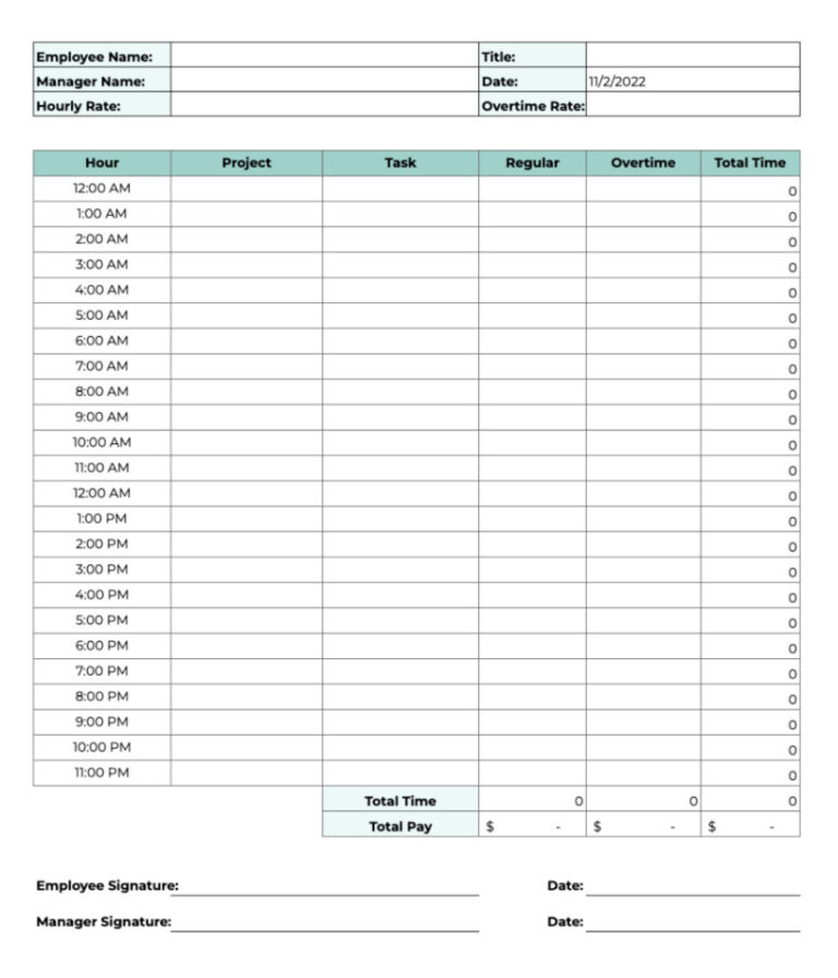 Daily Time-Tracking Spreadsheet Template