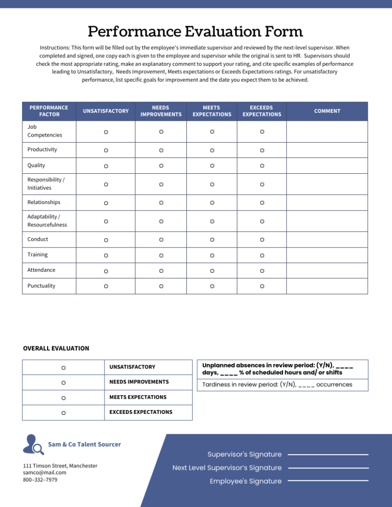 Employee Performance Evaluation Form