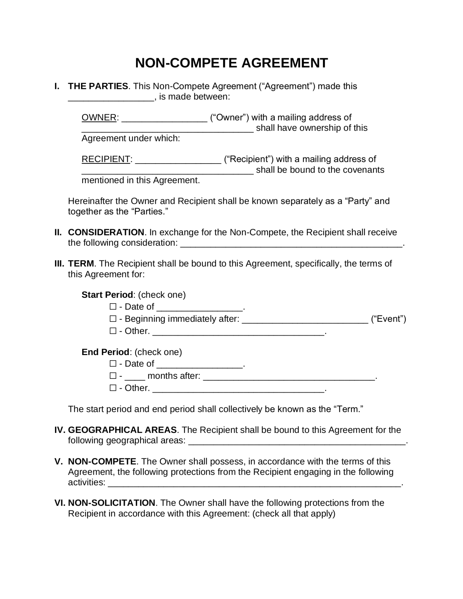 Non-competition Agreement Template
