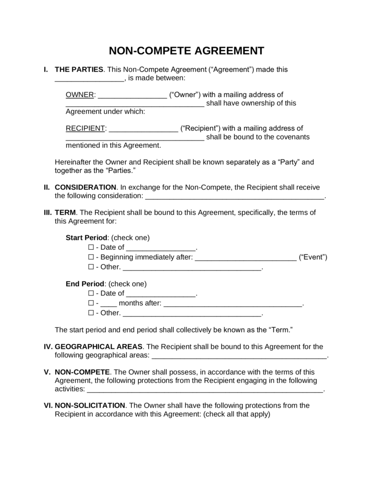 Non-competition Agreement Template