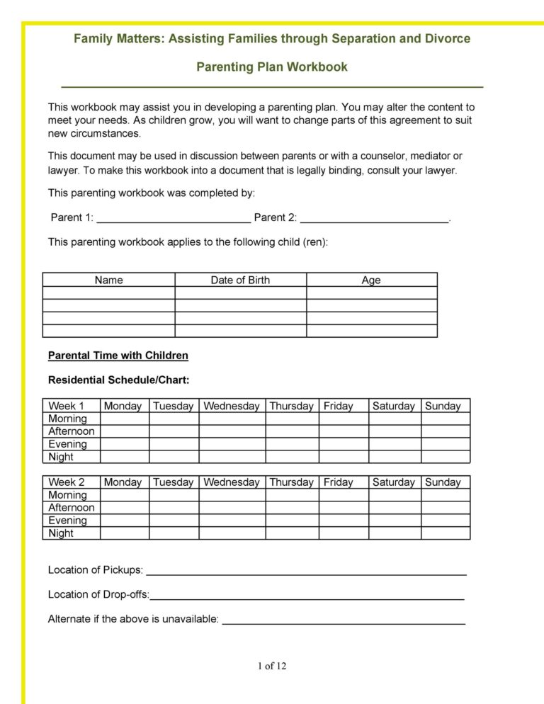 Parenting Agreement Template