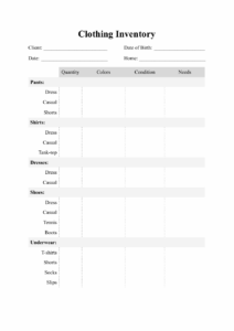 Printable Party Attire Inventory Template