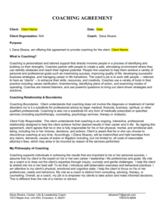 Printable Coaching Agreement Template
