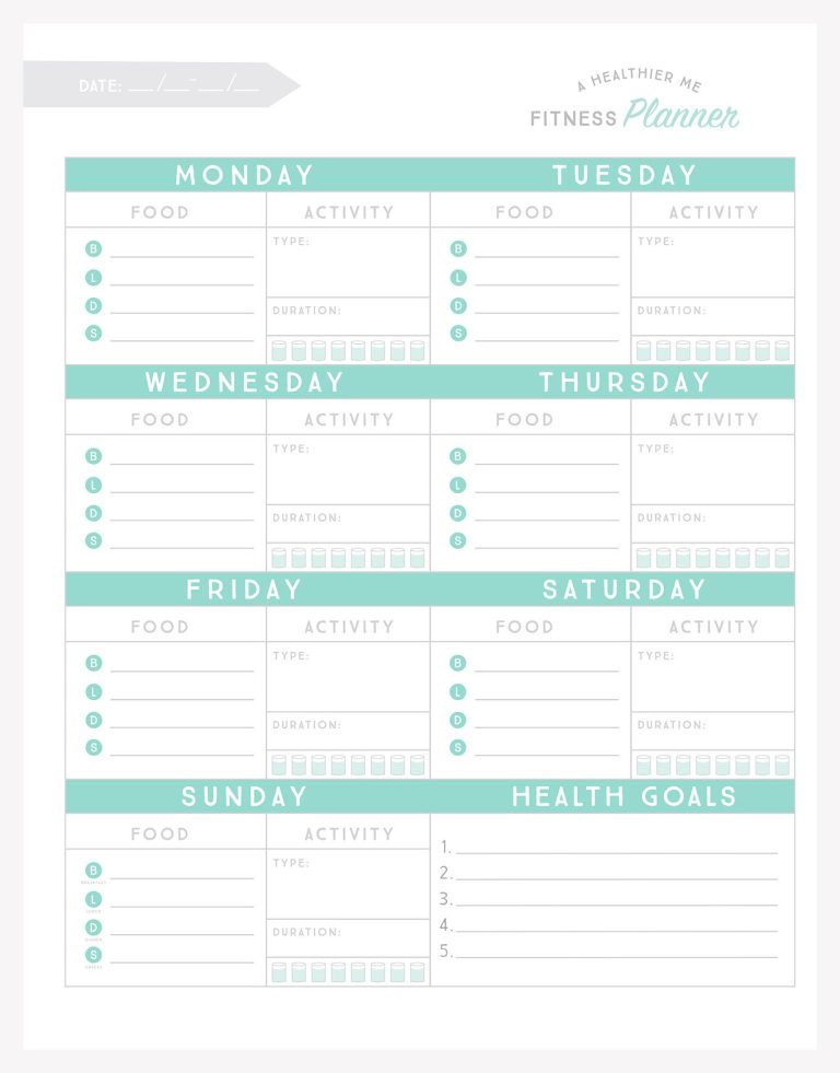 Printable Fitness Planner Template
