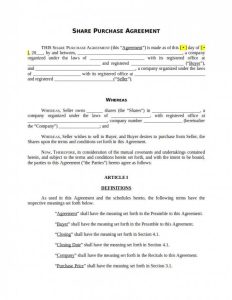 Printable Share Purchase Agreement Template