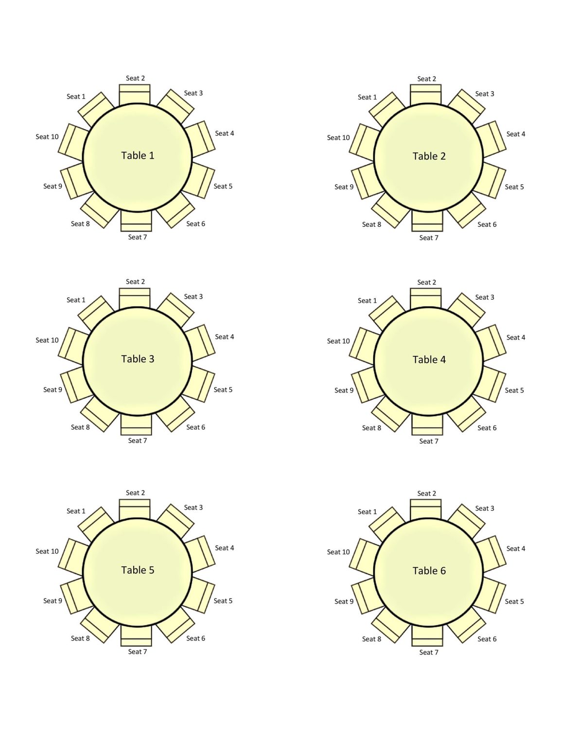 Printable Table Seating Chart Template