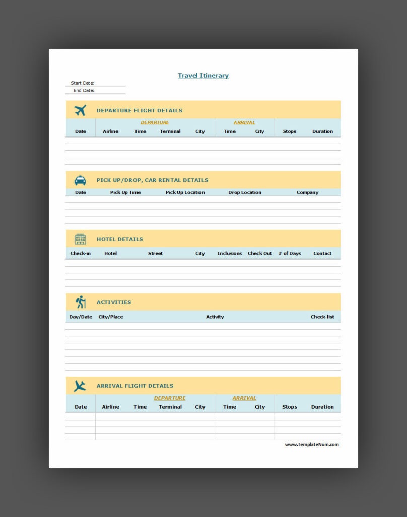 Free Printable Travel Itinerary Template