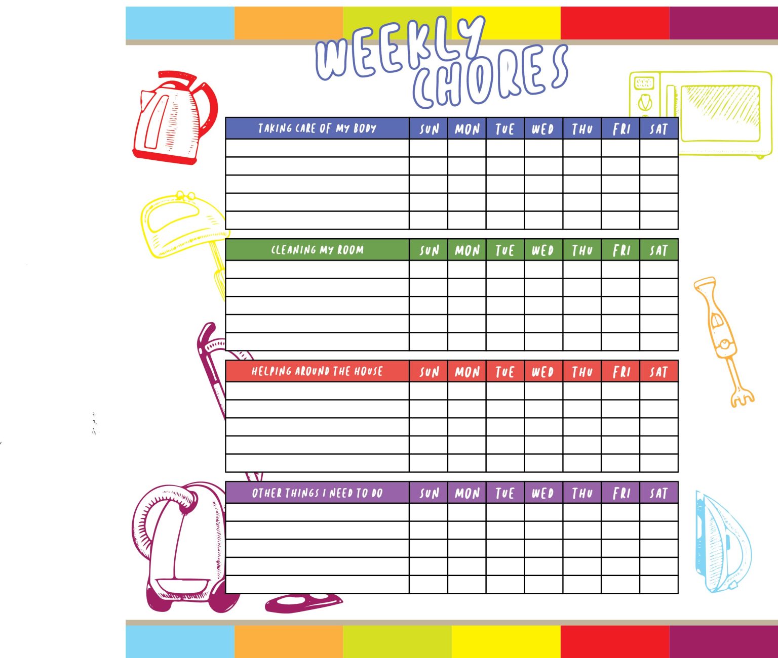 Printable Weekly Chore Chart Template (Excel)