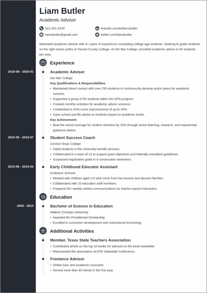 Printable Academic Advisor Resume Template