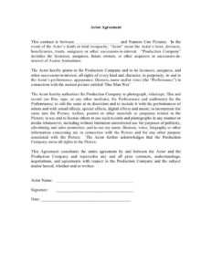Actor Agreement Template