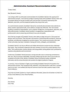Administrative Assistant Recommendation Letter Template