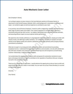 Auto Mechanic Cover Letter Template (With Sample)