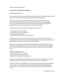 Bank Account Termination Letter Template (Sample)