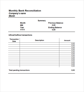 Bank Reconciliation Form