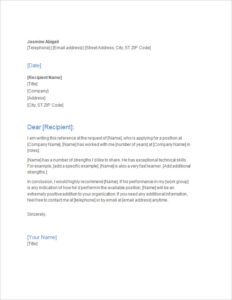 Basic Letter of Recommendation Template