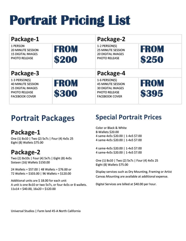 Photography Price List Template (Ready To Use)