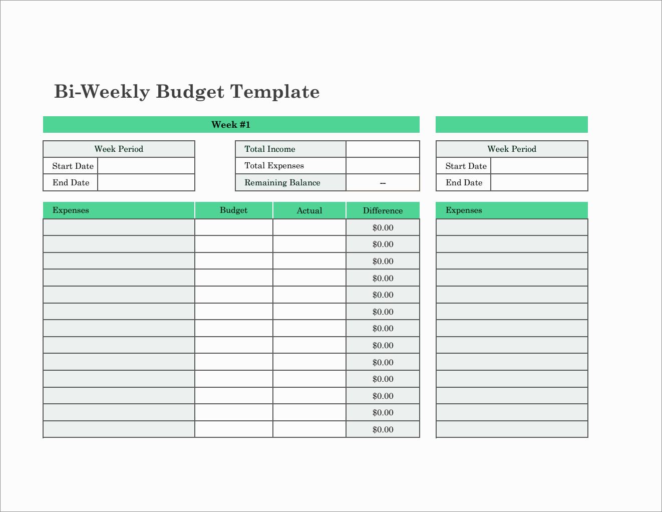 Biweekly Paycheck Budget Template