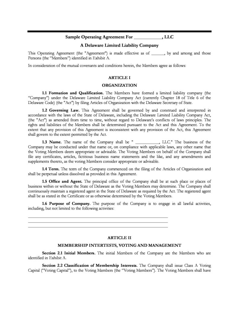 Business Operating Agreement Template