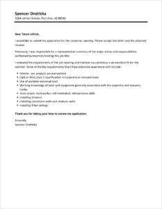 Free Printable Carpenter Cover Letter Template