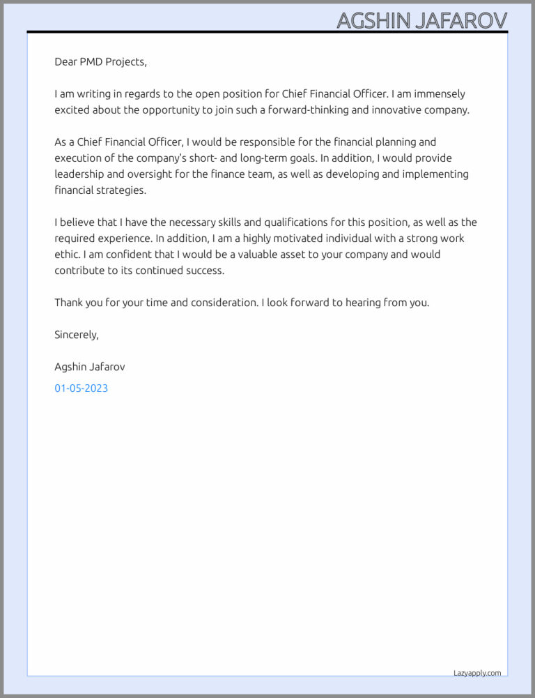 Chief Financial Officer Cover Letter Template