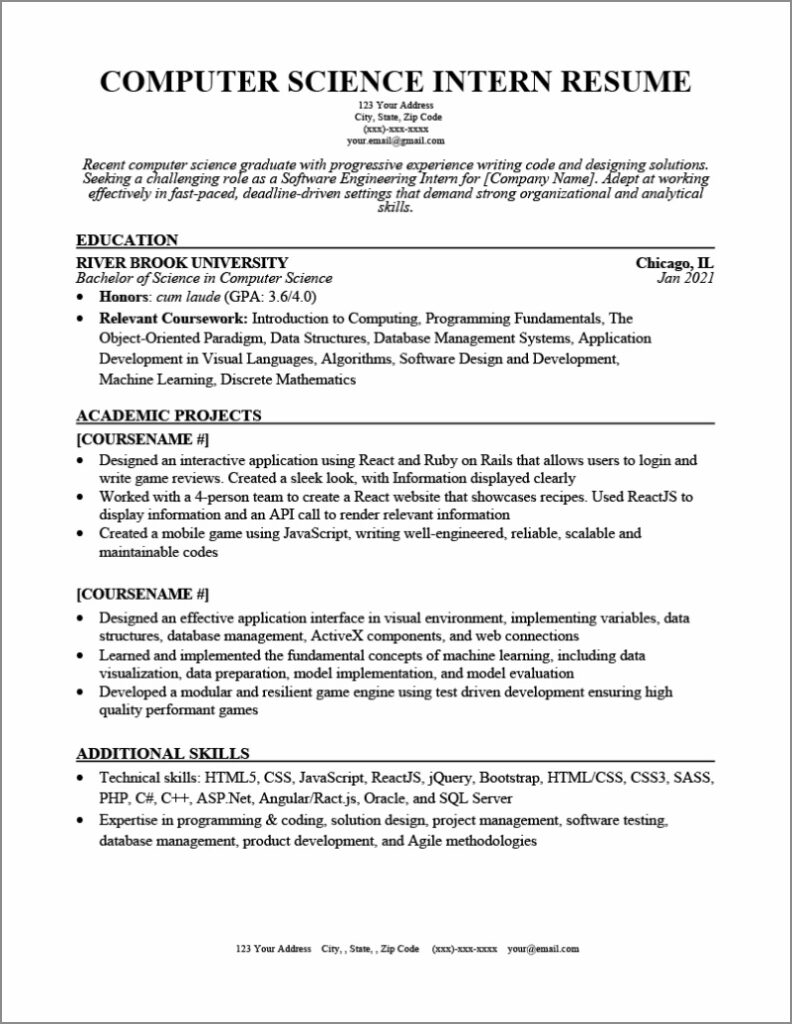 Computer Science Internship Resume Template