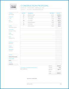 Construction Bid Sheet Template