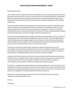 Construction Recommendation Letter Template
