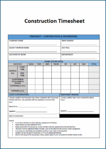 Printable Construction Timesheet Template