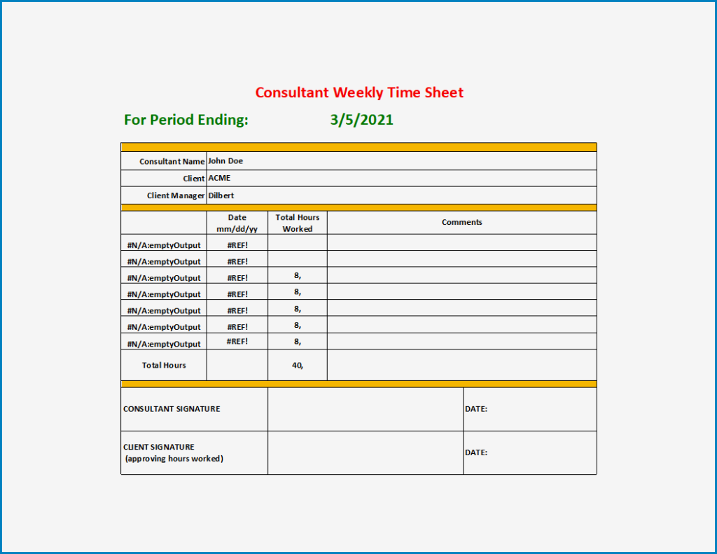 Free Printable Consultant Timesheet Template