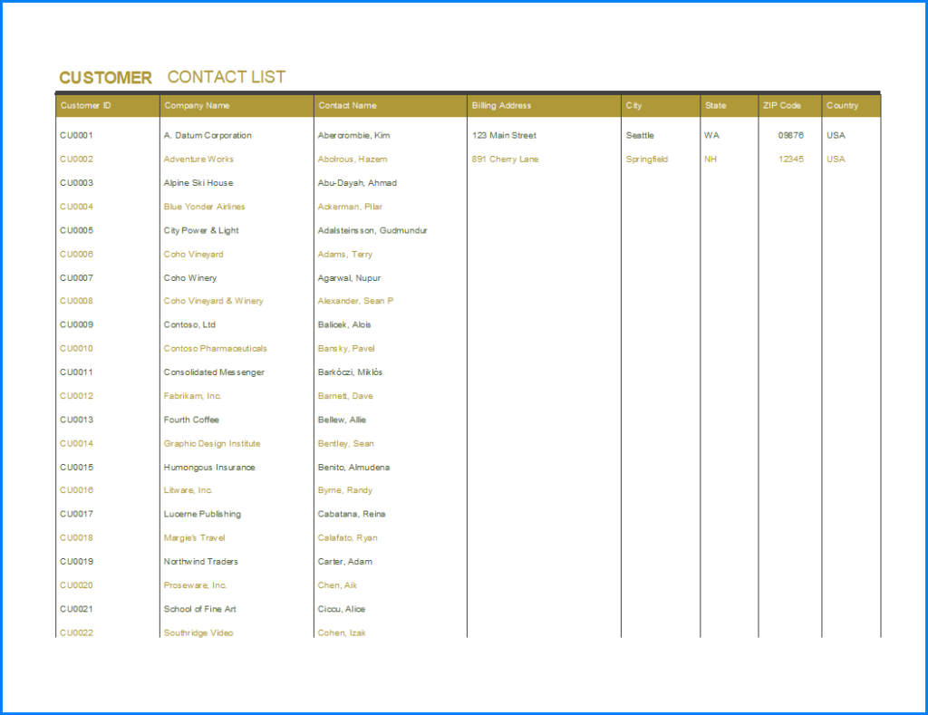 Free Printable Contact List Template