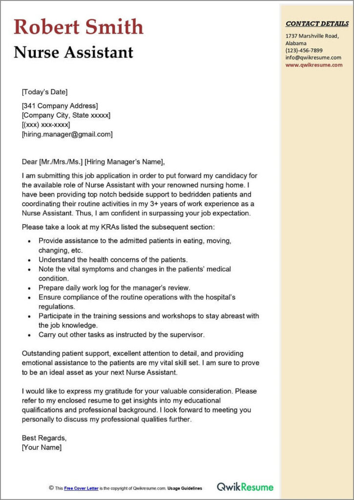 Cover Letter For Nursing Assistant With No Experience