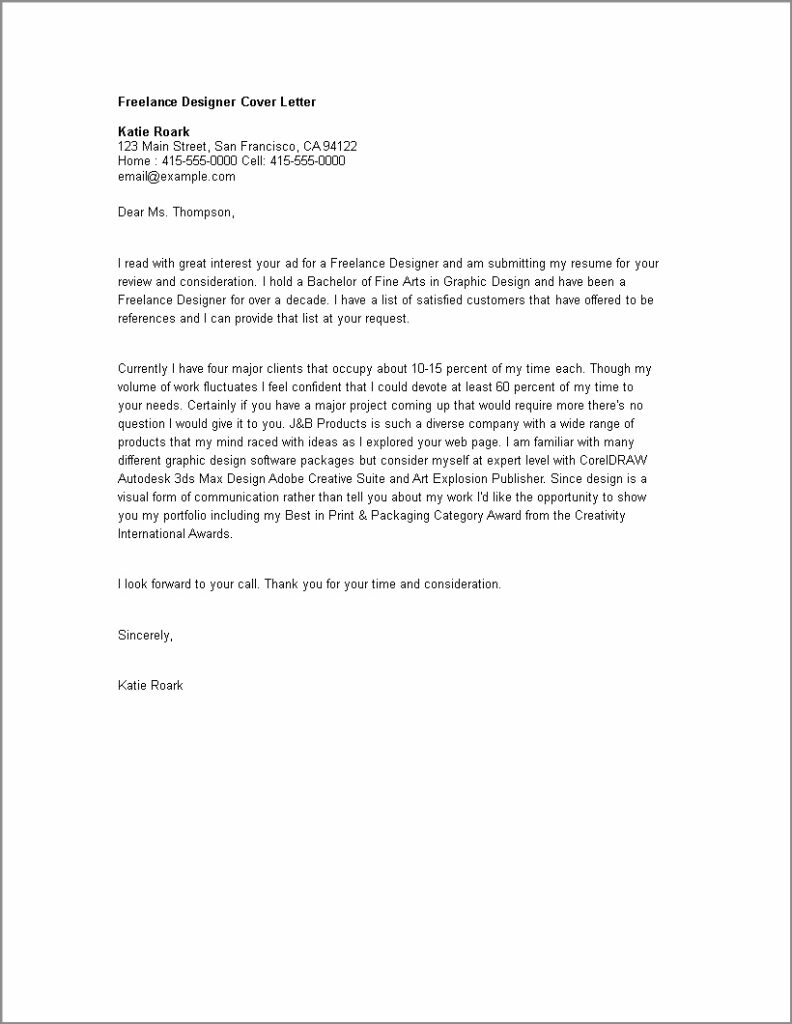 Cover Letter Template For Freelance Writer