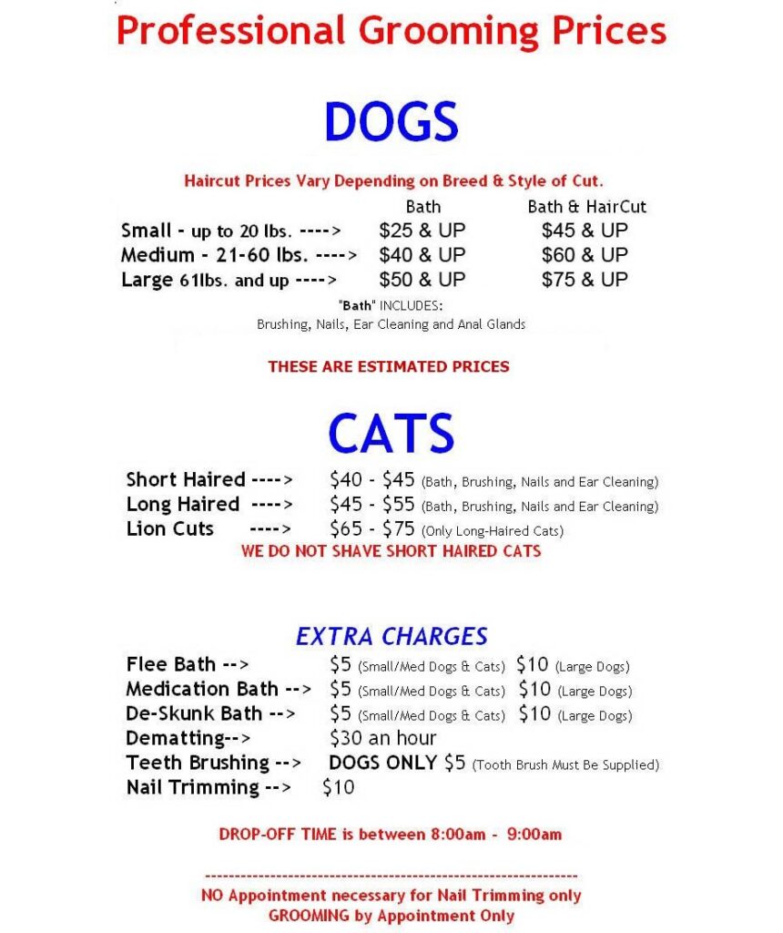 Dog Grooming Price List Template