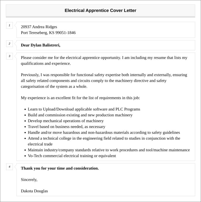Printable Electrical Apprentice Cover Letter Template
