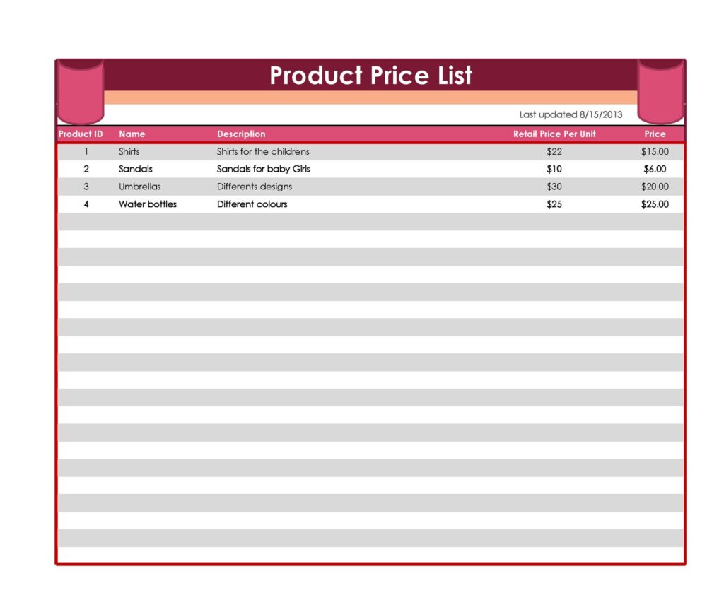 Electrical Price List Template