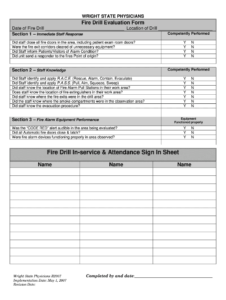 Printable Employee Fire Drill Checklist Template