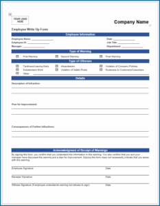 Free Printable Employee Write-up Form