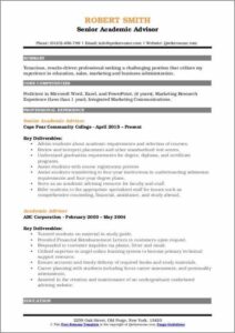 Printable Academic Advisor Resume Template
