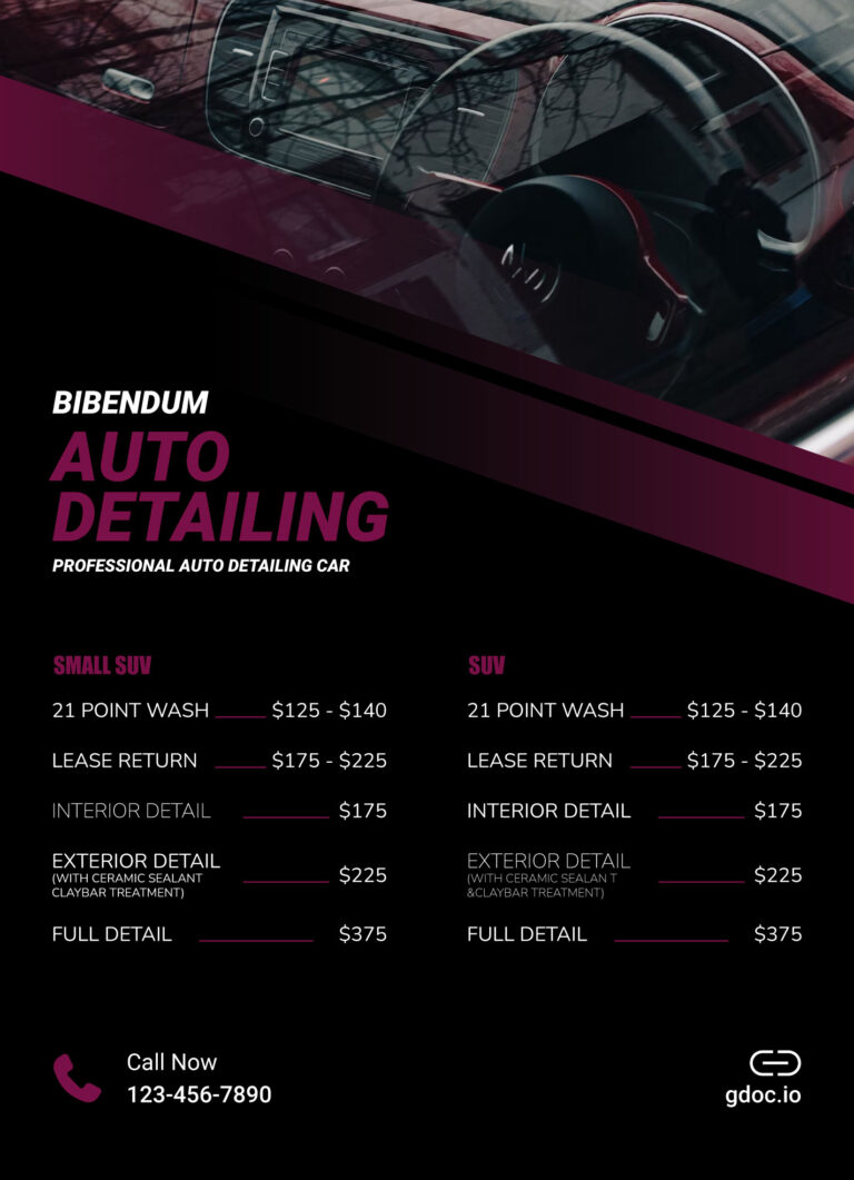 Auto-Detail Price List Template