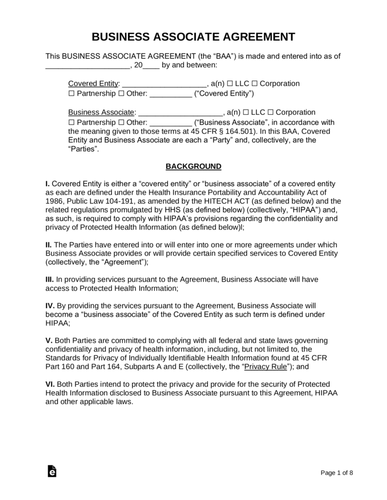 Business Associate Agreement Template