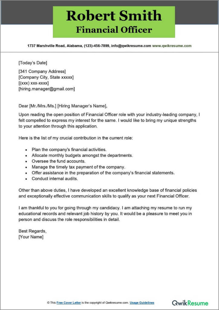 Chief Financial Officer Cover Letter Template