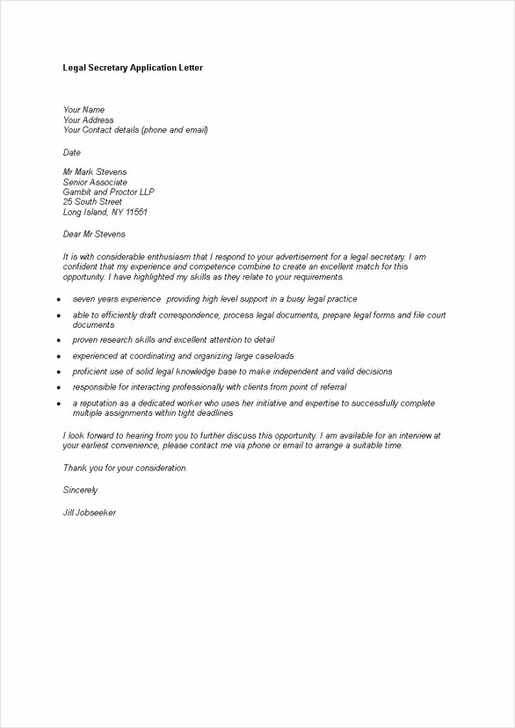 Printable Cover Letter Template For Legal Secretary
