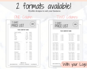 Custom T-shirt Price List Template