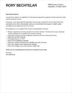 Printable Electrical Apprentice Cover Letter Template
