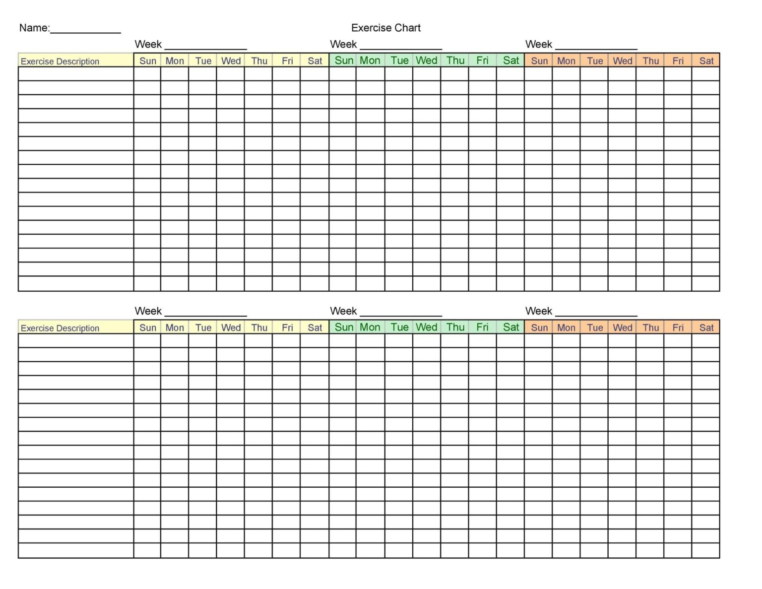 Exercise Chart Template (Excel)