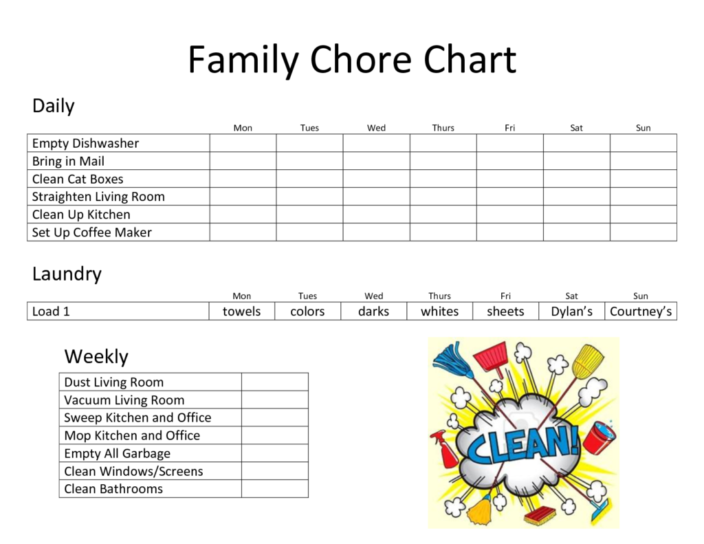 Printable Family Chores Chart Template