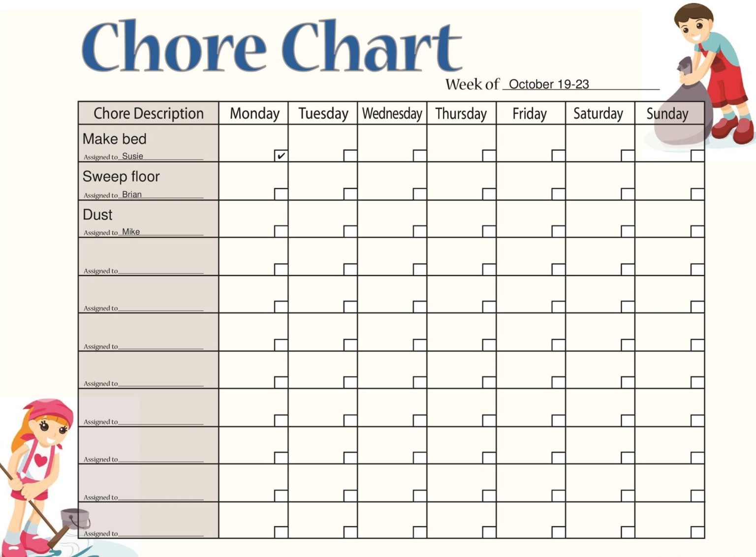 Household Chore Chart Template (Excel)