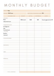 Young Adult Budget Template