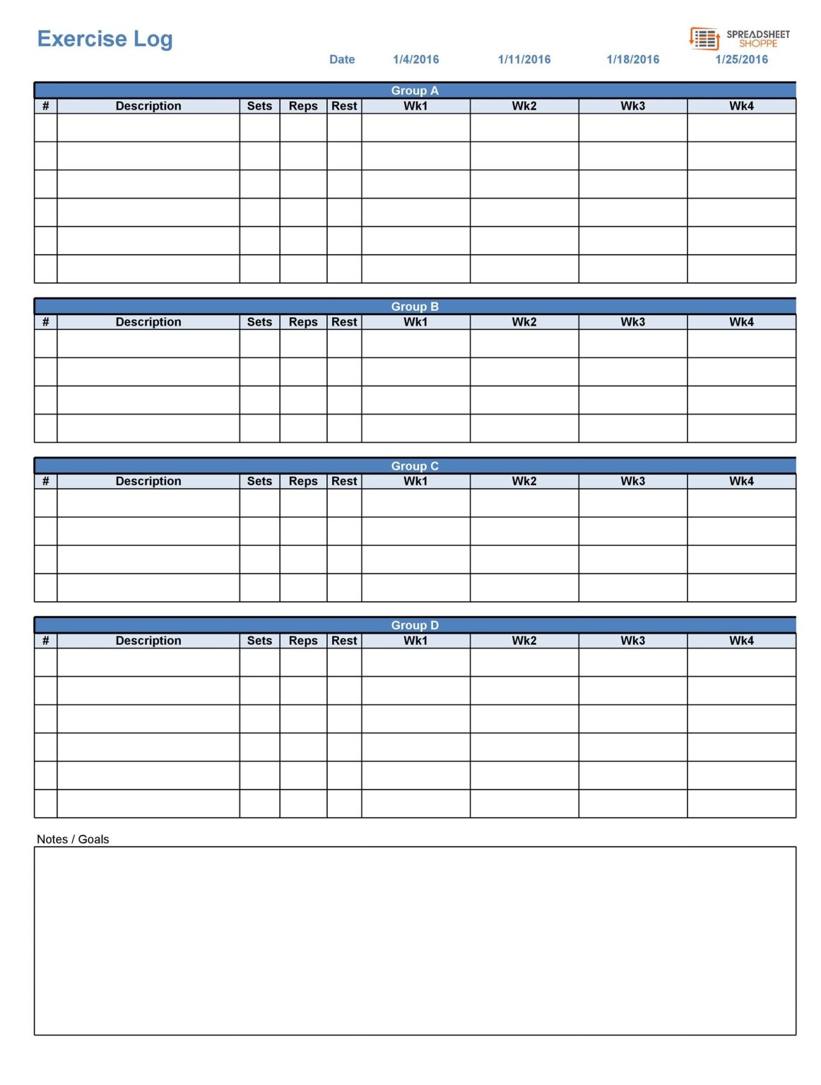 Exercise Chart Template (Excel)