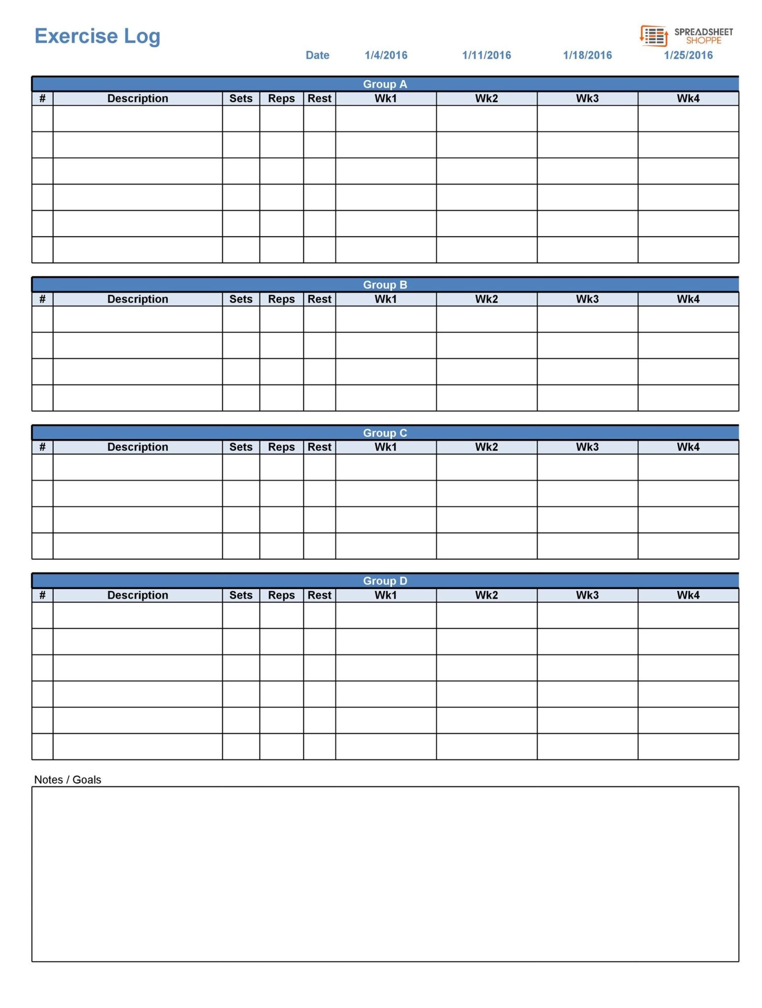 Exercise Chart Template (Excel)